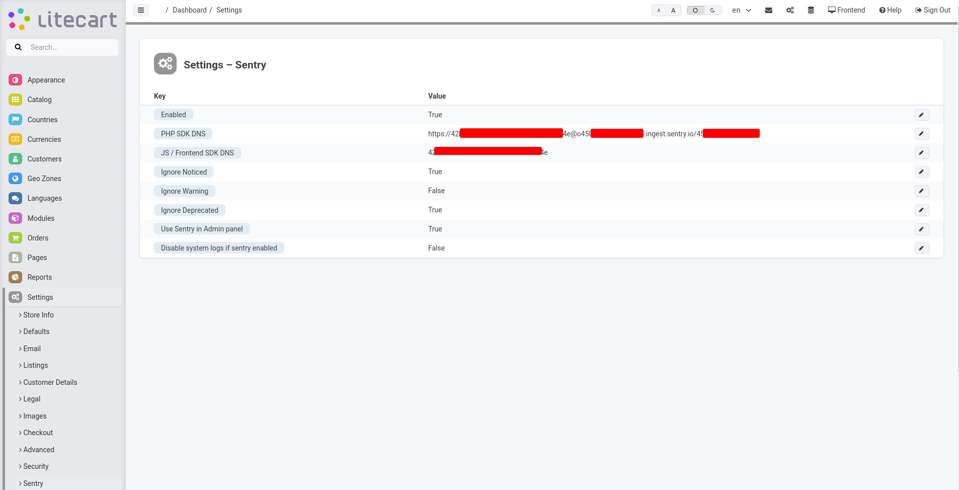 Sentry Error Monitoring Litecart Add Ons