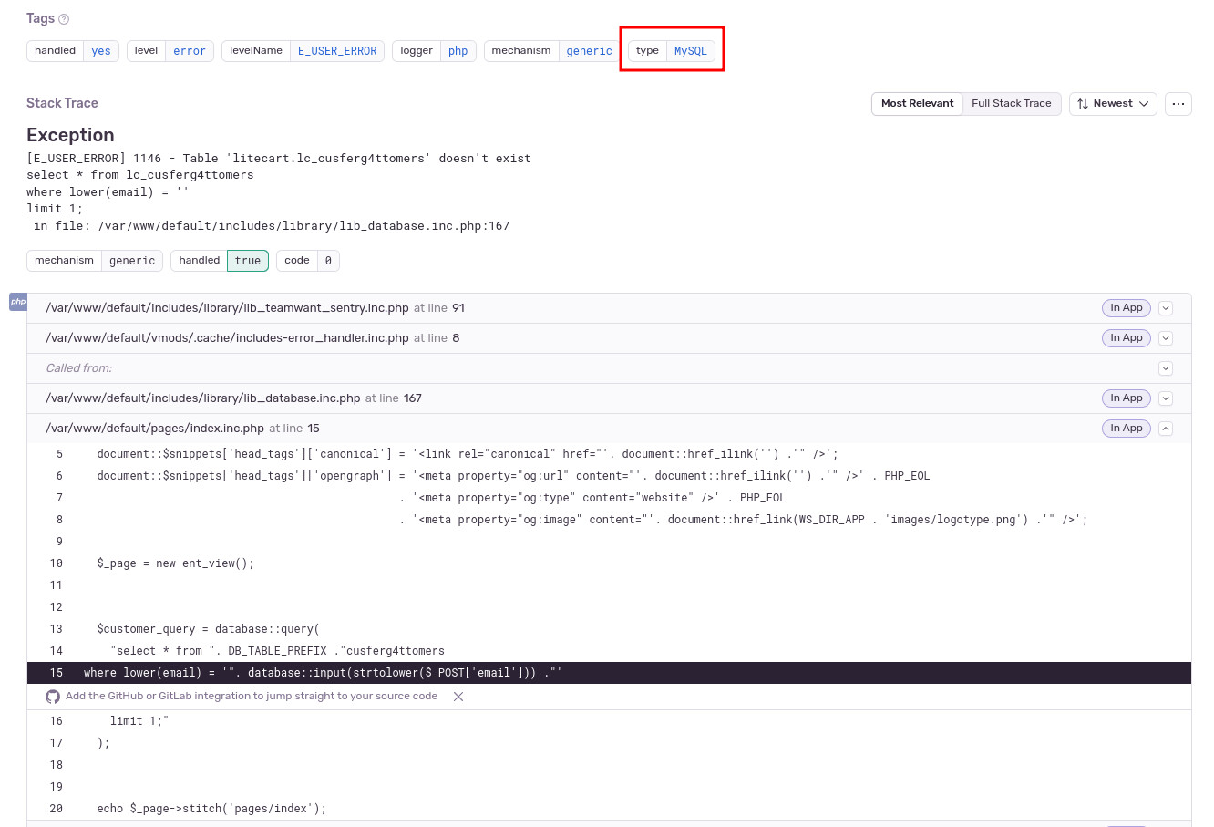 Sentry Error Monitoring Litecart Add Ons